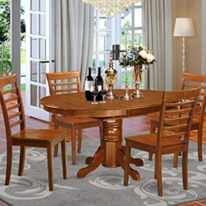 East West Furniture Avon 5 Piece Room Set Includes an Oval Kitchen Table with Butterfly Leaf and 4 Dining Chairs, 42x60 Inch, Saddle Brown