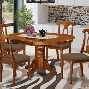 East West Furniture Avon 5 Piece Set for 4 Includes an Oval Table with Butterfly Leaf and 4 Linen Fabric Kitchen Dining Chairs, 42x60 Inch, Saddle Brown