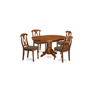 East West Furniture Avon 5 Piece Set for 4 Includes an Oval Table with Butterfly Leaf and 4 Linen Fabric Kitchen Dining Chairs, 42x60 Inch, Saddle Brown