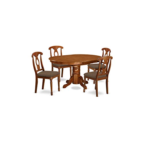 East West Furniture Avon 5 Piece Set for 4 Includes an Oval Table with Butterfly Leaf and 4 Linen Fabric Kitchen Dining Chairs, 42x60 Inch, Saddle Brown