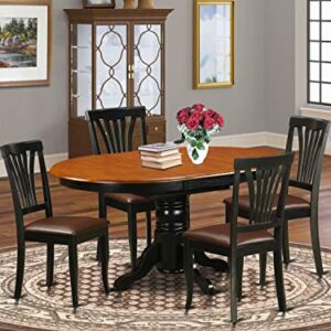 East-West Furniture AVON5-BLK-LC Kitchen Dining Table Set- 4 Dining Chairs with Faux Leather Seat and A Wonderful Butterfly Leaf Pedestal Dining Table (Cherry & Black Finish)