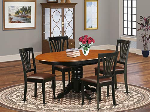 East-West Furniture AVON5-BLK-LC Kitchen Dining Table Set- 4 Dining Chairs with Faux Leather Seat and A Wonderful Butterfly Leaf Pedestal Dining Table (Cherry & Black Finish)