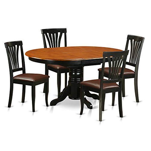 East-West Furniture AVON5-BLK-LC Kitchen Dining Table Set- 4 Dining Chairs with Faux Leather Seat and A Wonderful Butterfly Leaf Pedestal Dining Table (Cherry & Black Finish)