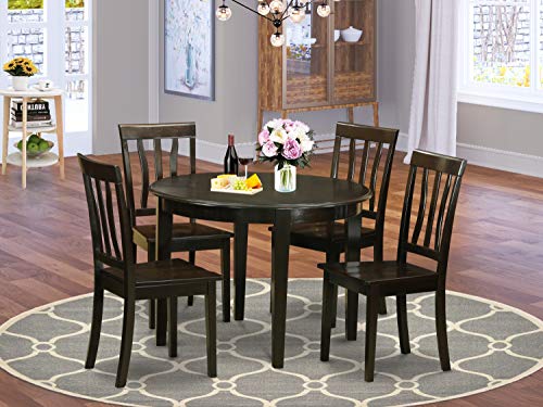 East West Furniture Boston 5 Piece Kitchen Set for 4 Includes a Round Dining Room Table and 4 Solid Wood Seat Chairs, 42x42 Inch, Cappuccino