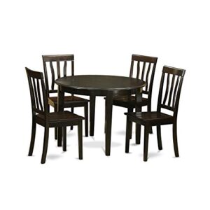 East West Furniture Boston 5 Piece Kitchen Set for 4 Includes a Round Dining Room Table and 4 Solid Wood Seat Chairs, 42x42 Inch, Cappuccino