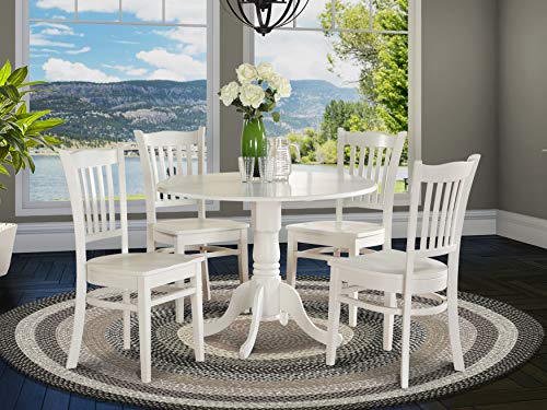 East West Furniture Dublin 5 Piece Kitchen Table & Chairs Set Includes a Round Room Table with Dropleaf and 4 Dining Chairs, 42x42 Inch, Linen White