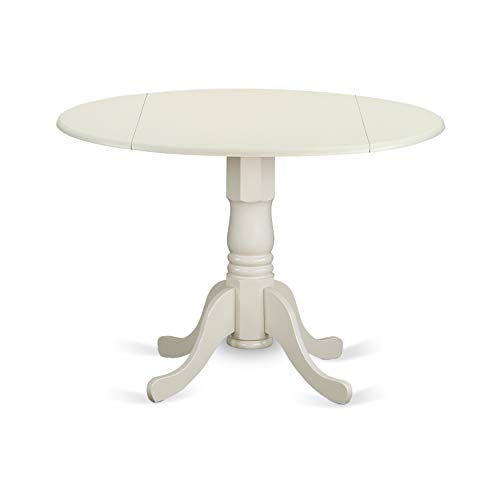 East West Furniture Dublin 5 Piece Kitchen Table & Chairs Set Includes a Round Room Table with Dropleaf and 4 Dining Chairs, 42x42 Inch, Linen White