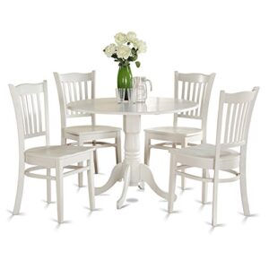 East West Furniture Dublin 5 Piece Kitchen Table & Chairs Set Includes a Round Room Table with Dropleaf and 4 Dining Chairs, 42x42 Inch, Linen White