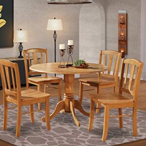 East West Furniture Dublin 5 Piece Kitchen Set for 4 Includes a Round Room Table with Dropleaf and 4 Dining Chairs, 42x42 Inch, Oak