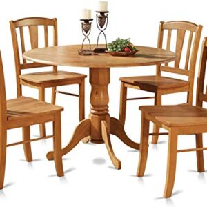 East West Furniture Dublin 5 Piece Kitchen Set for 4 Includes a Round Room Table with Dropleaf and 4 Dining Chairs, 42x42 Inch, Oak