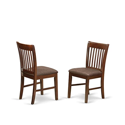 East West Furniture Dublin 3 Piece Kitchen Table & Chairs Set Contains a Round Room Table with Dropleaf and 2 Linen Fabric Upholstered Dining Chairs, 42x42 Inch, Mahogany