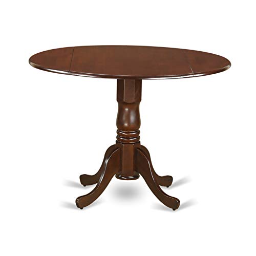 East West Furniture Dublin 3 Piece Kitchen Table & Chairs Set Contains a Round Room Table with Dropleaf and 2 Linen Fabric Upholstered Dining Chairs, 42x42 Inch, Mahogany