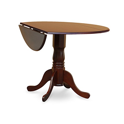 East West Furniture Dublin 3 Piece Kitchen Table & Chairs Set Contains a Round Room Table with Dropleaf and 2 Linen Fabric Upholstered Dining Chairs, 42x42 Inch, Mahogany