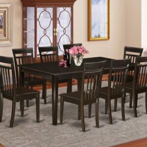 East West Furniture HECA9-CAP-W 9-Pc Kitchen Table Set - a Self-Storing Butterfly Leaf Modern Kitchen Table - 8 Dining Chairs with Solid Wood Seat & Slatted Back - Cappuccino Finish