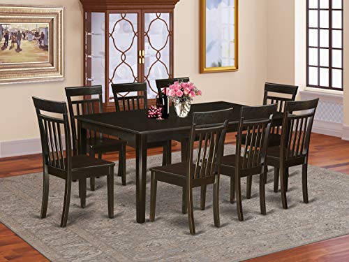 East West Furniture HECA9-CAP-W 9-Pc Kitchen Table Set - a Self-Storing Butterfly Leaf Modern Kitchen Table - 8 Dining Chairs with Solid Wood Seat & Slatted Back - Cappuccino Finish