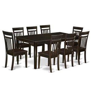 East West Furniture HECA9-CAP-W 9-Pc Kitchen Table Set - a Self-Storing Butterfly Leaf Modern Kitchen Table - 8 Dining Chairs with Solid Wood Seat & Slatted Back - Cappuccino Finish