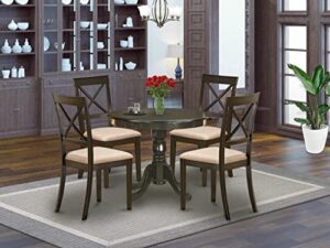 east west furniture hlbo5-cap-c 5 piece dining room furniture set includes a round dining table with pedestal and 4 linen fabric upholstered chairs, 42x42 inch, cappuccino