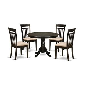 East West Furniture HLCA5-CAP-C 5 Piece Dinette Set for 4 Includes a Round Dining Room Table with Pedestal and 4 Linen Fabric Kitchen Dining Chairs, 42x42 Inch, Cappuccino