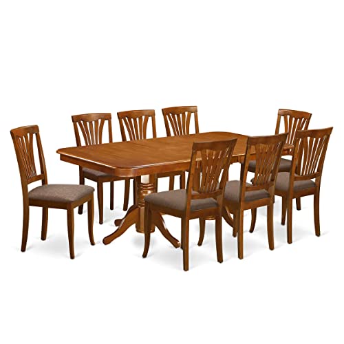 East West Furniture NAAV9-SBR-C Dining Set, Linen Fabric Seat