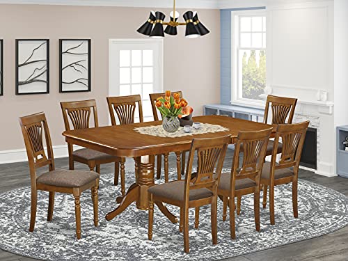 East West Furniture NAPL9-SBR-C Dining Set, Linen Fabric Seat