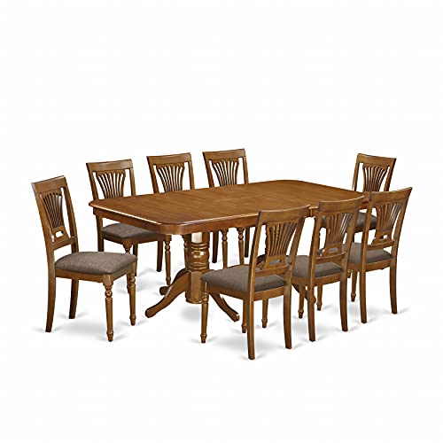 East West Furniture NAPL9-SBR-C Dining Set, Linen Fabric Seat