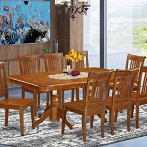 East West Furniture NAPO9-SBR-W 9 Piece Kitchen Table Set Includes a Rectangle Dining Table with Butterfly Leaf and 8 Dining Room Chairs, 40x78 Inch, Saddle Brown