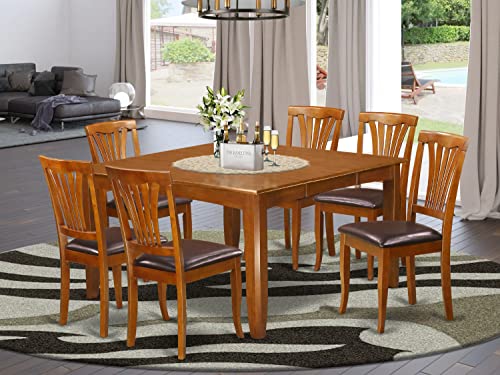 East West Furniture PFAV7-SBR-LC Dining Set, Faux Leather Seat