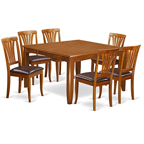 East West Furniture PFAV7-SBR-LC Dining Set, Faux Leather Seat