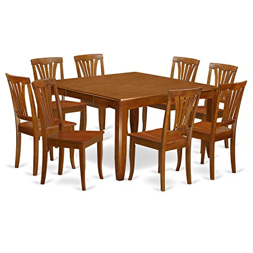 EAST WEST FURNITURE 9 Pc Dining room set for 8-Square Table with Leaf and 8 Dining Chairs