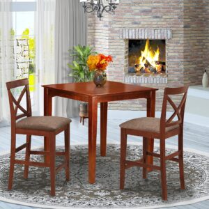 East West Furniture PUBS3-BRN-C Dining Set, Linen Fabric Seat