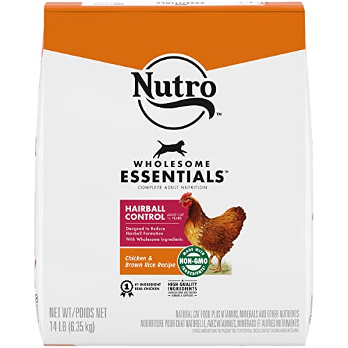 NUTRO WHOLESOME ESSENTIALS Adult Hairball Control Natural Dry Cat Food Farm-Raised Chicken & Brown Rice Recipe, 14 lb. Bag