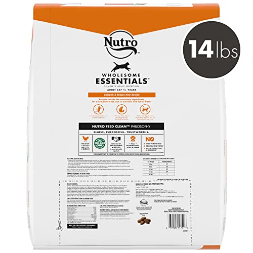 NUTRO WHOLESOME ESSENTIALS Adult Hairball Control Natural Dry Cat Food Farm-Raised Chicken & Brown Rice Recipe, 14 lb. Bag