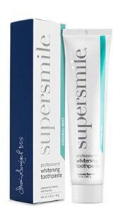 supersmile professional teeth whitening toothpaste with fluoride - clinically proven to remove stains & whiten teeth up to 6 shades - enamel strengthening - no sensitivity (original mint, 1.4 oz)