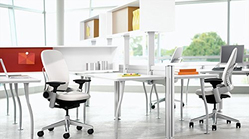 Steelcase Leap Desk Chair in Buzz2 Blue Fabric - 4-Way Highly Adjustable Arms - Platinum Frame and Base - Soft Dual Wheel Hard Floor Casters