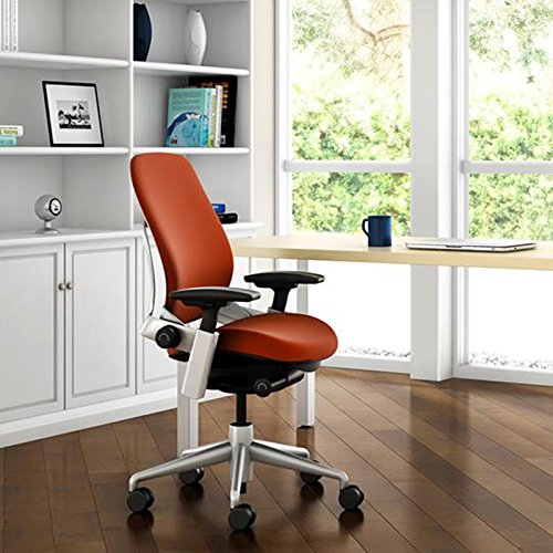 Steelcase Leap Desk Chair in Buzz2 Blue Fabric - 4-Way Highly Adjustable Arms - Platinum Frame and Base - Soft Dual Wheel Hard Floor Casters