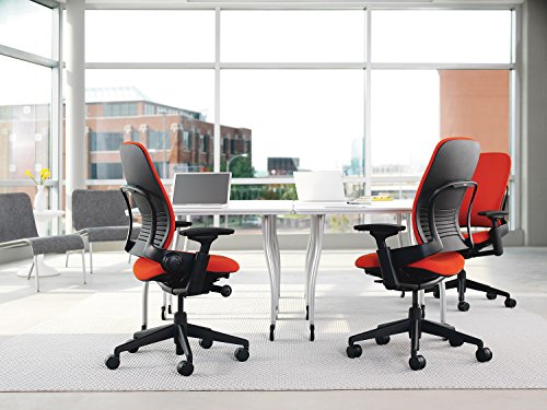 Steelcase Leap Desk Chair in Buzz2 Blue Fabric - 4-Way Highly Adjustable Arms - Platinum Frame and Base - Soft Dual Wheel Hard Floor Casters