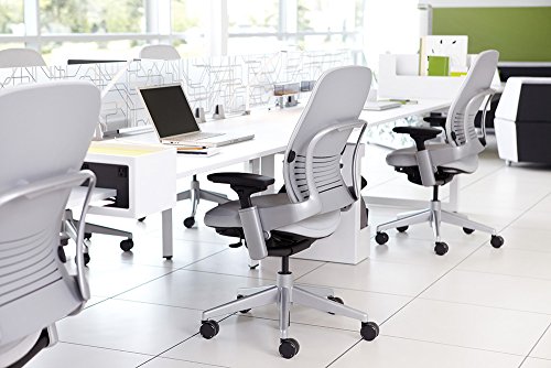 Steelcase Leap Desk Chair in Buzz2 Blue Fabric - 4-Way Highly Adjustable Arms - Platinum Frame and Base - Soft Dual Wheel Hard Floor Casters