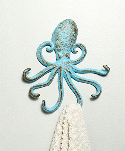 Stonebriar Decorative Cast Iron Blue Octopus Multi Wall Hook