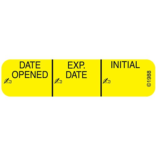 PHARMEX 1-370 Permanent Paper Label, Date Opened", 1 9/16" x 3/8", Yellow (500 per Roll, 2 Rolls per Box)