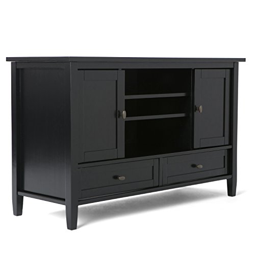 SIMPLIHOME Warm Shaker SOLID WOOD 47 Inch Wide Transitional TV Media Stand in Black For TVs up to 52 Inches, For The Living Room and Entertainment Center