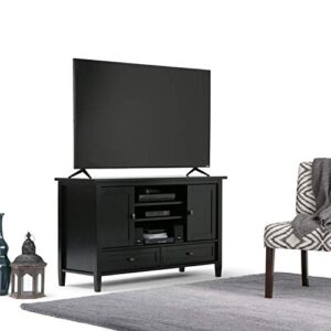 SIMPLIHOME Warm Shaker SOLID WOOD 47 Inch Wide Transitional TV Media Stand in Black For TVs up to 52 Inches, For The Living Room and Entertainment Center