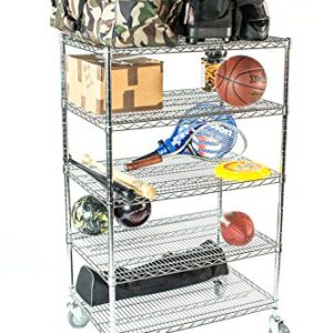 Omega 24" Deep x 42" Wide x 80" High 5 Tier Chrome Wire Shelf Truck with 1200 lb Capacity