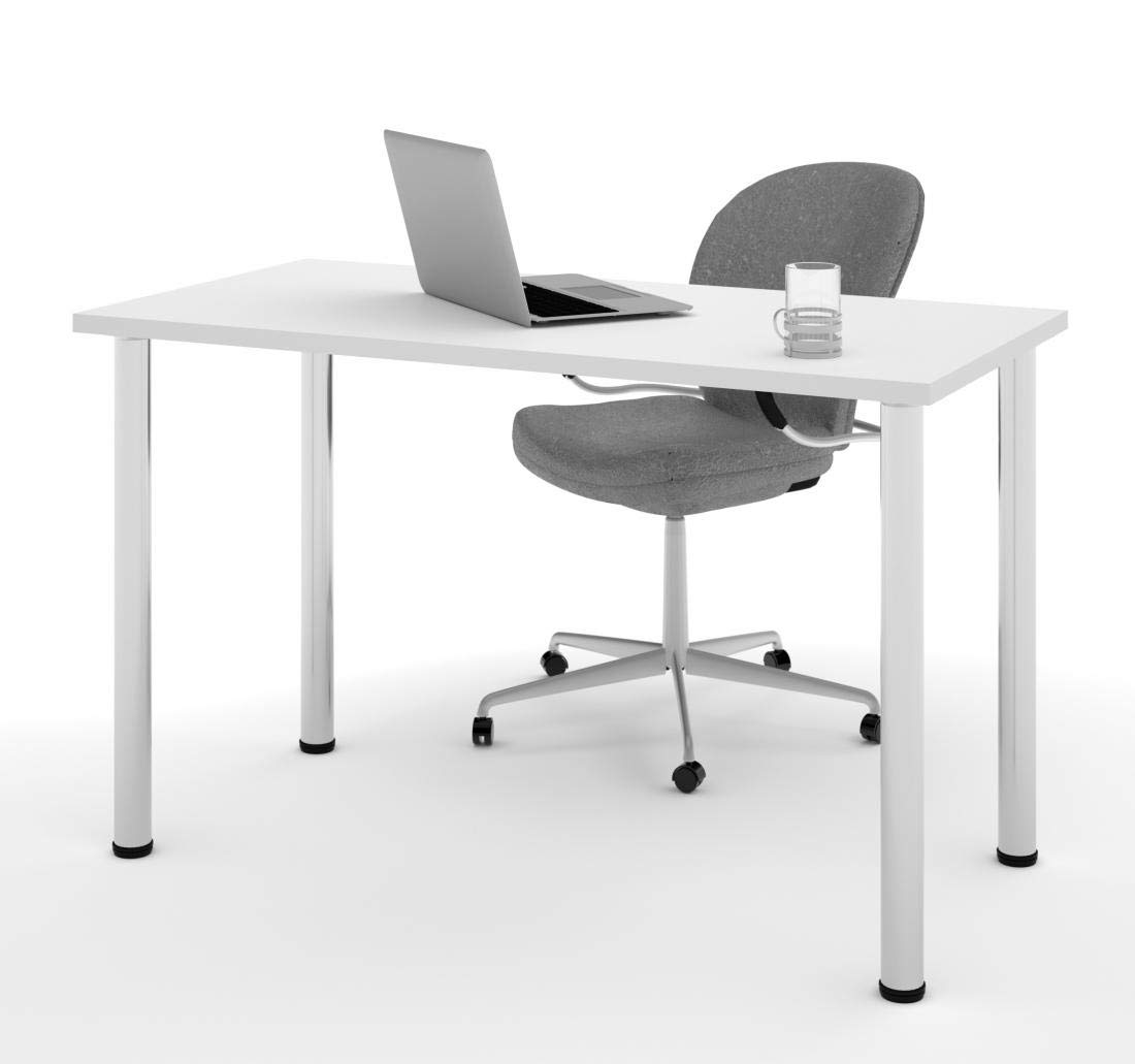 Bestar Universel Table Desk with Round Metal Legs, 48" x 24", White