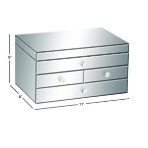 Deco 79 Glass Mirrored 4 Drawer Jewelry Box, 11" x 9" x 6", Silver