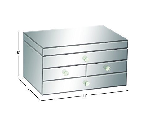 Deco 79 Glass Mirrored 4 Drawer Jewelry Box, 11" x 9" x 6", Silver