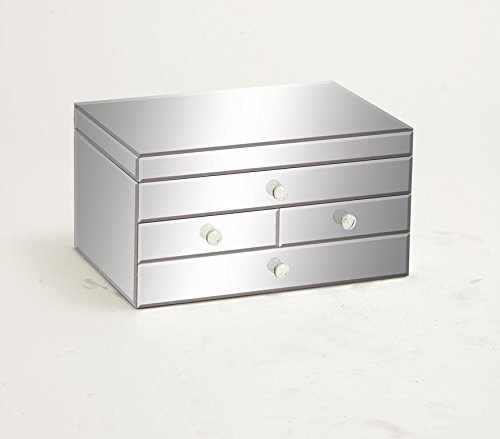 Deco 79 Glass Mirrored 4 Drawer Jewelry Box, 11" x 9" x 6", Silver