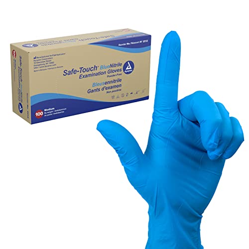 Dynarex Safe-Touch Disposable Nitrile Exam Gloves, Powder-Free, Latex-Free, Touchscreen Friendly & Used by Professionals, Blue, Medium, 1 Box of 100 Safe-Touch Disposable Nitrile Exam Gloves