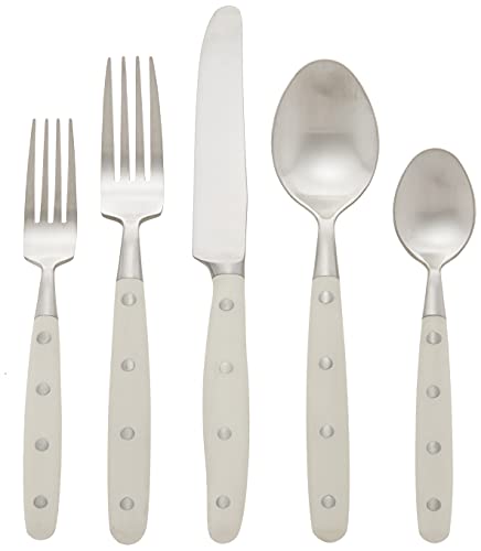 Ginkgo International Lyon 20-Piece Stainless Steel Flatware Place Setting, Ivory, Service for 1