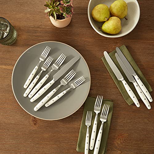 Ginkgo International Lyon 20-Piece Stainless Steel Flatware Place Setting, Ivory, Service for 1