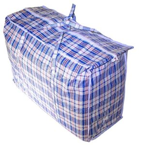 set of 3 super giant jumbo laundry storage transport dorm room checker shopping bags with zipper & handles, size=27"h x 31"l x 7"w colors vary between blue/red/black/ check design